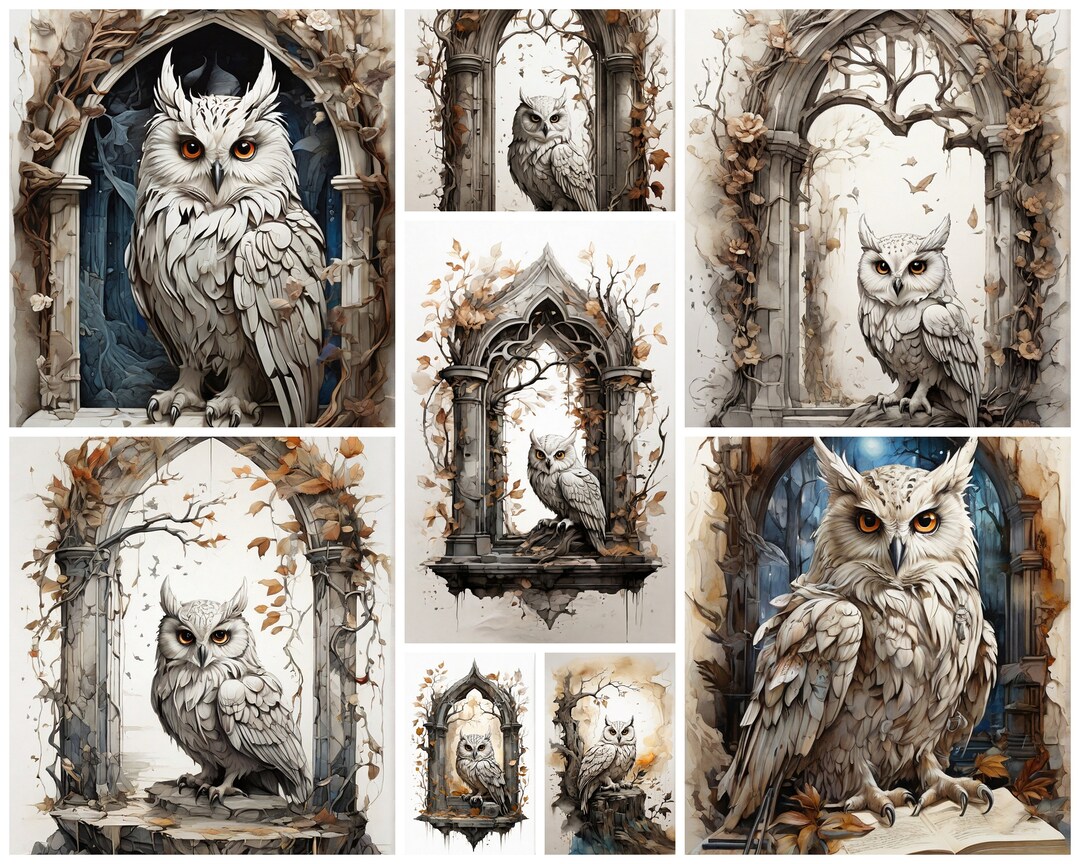 Owls Cards 8 Prints Printable. Digital Junk Journal Kit Printable ...
