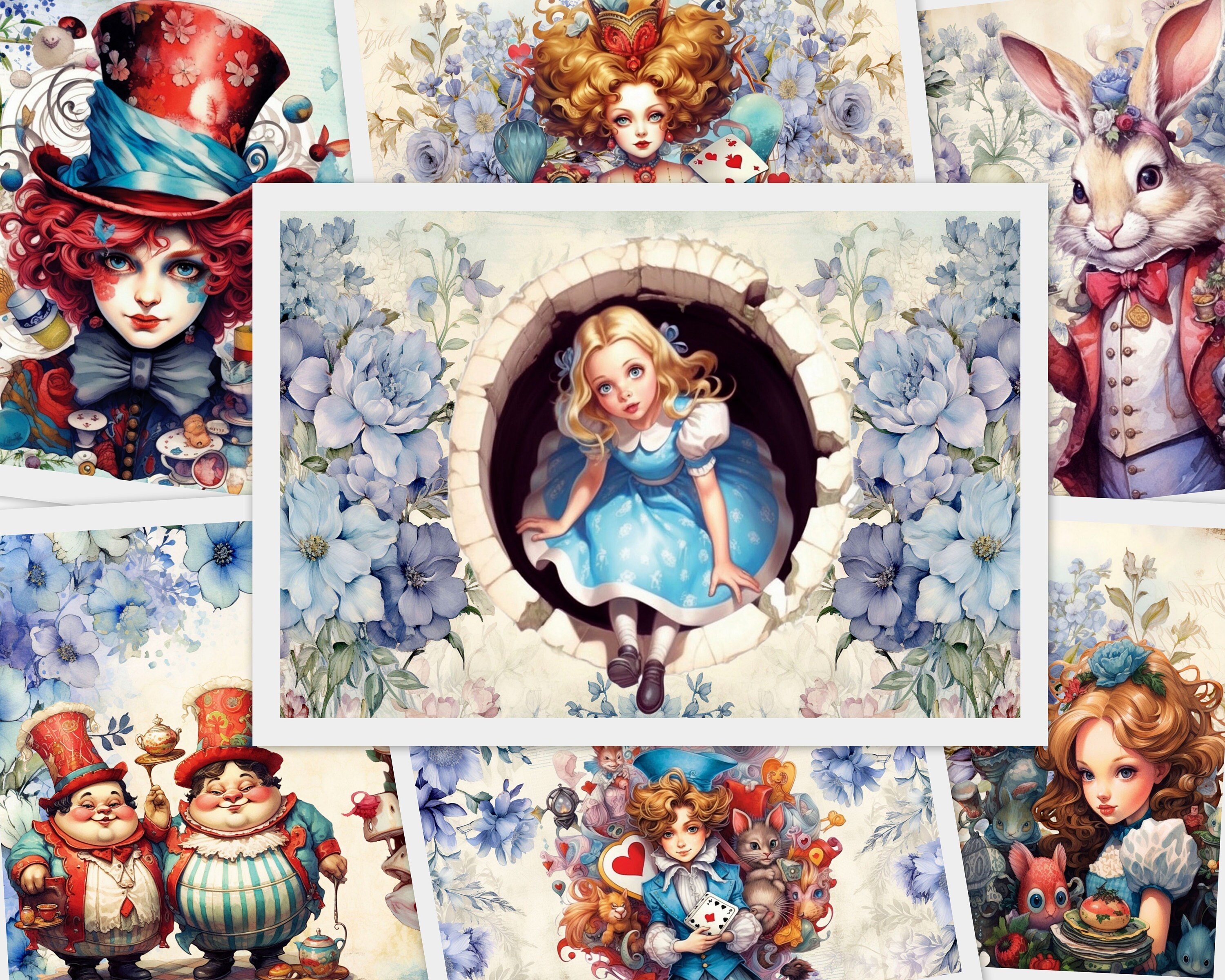 Alice in Wonderland 26 Prints Printable. Digital Junk Journal Kit ...