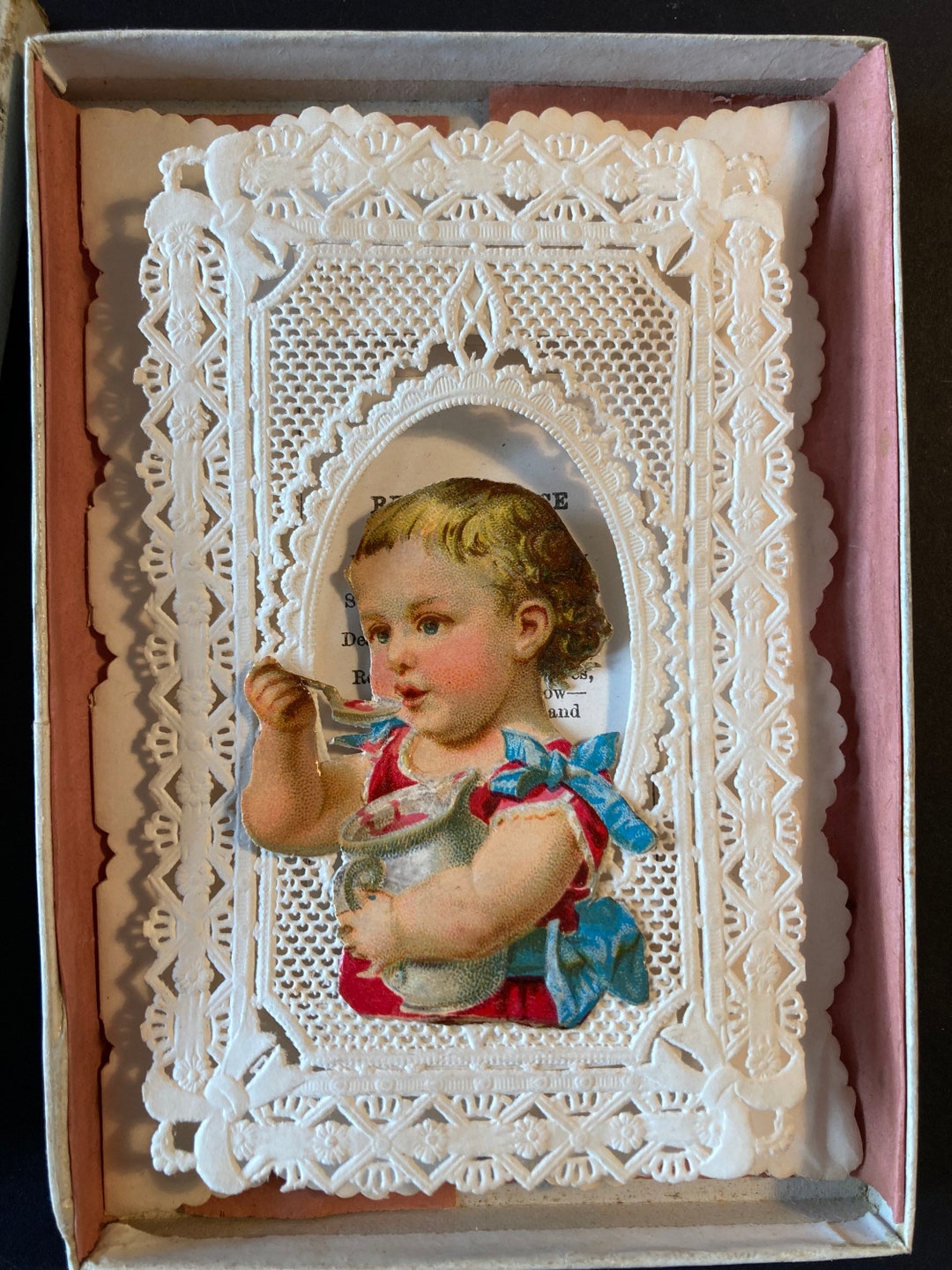 Vintage remembrance decoupage notelet. Box size 9x13cm. Embossed paper ...