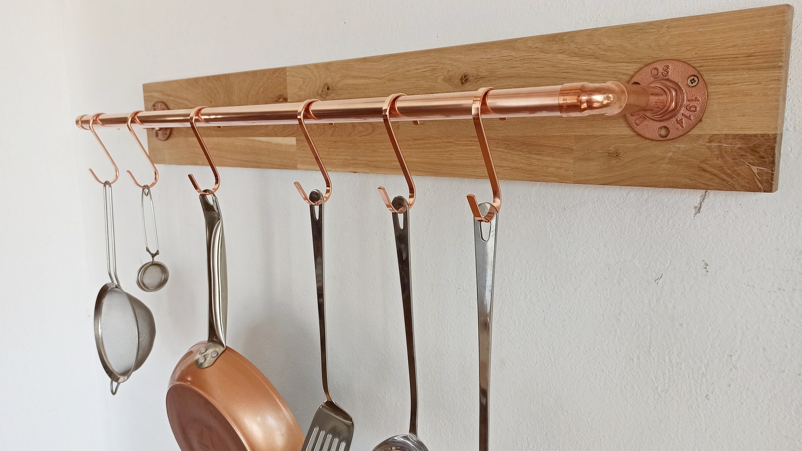 Porte ustensiles de cuisine en cuivre avec 5 crochets inclus, deco ...