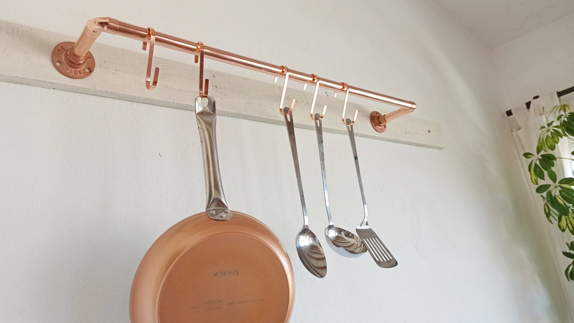 Porte ustensiles de cuisine en cuivre avec 5 crochets inclus, deco ...