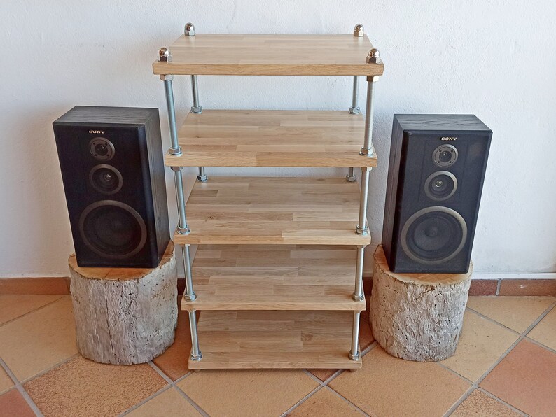 Meuble hifi bois massif audio rack stand industrial support - Etsy France