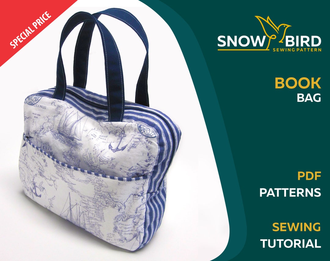 Book Bag Tutorial and PDF Pattern / Book Cover Sewing PDF Pattern ...