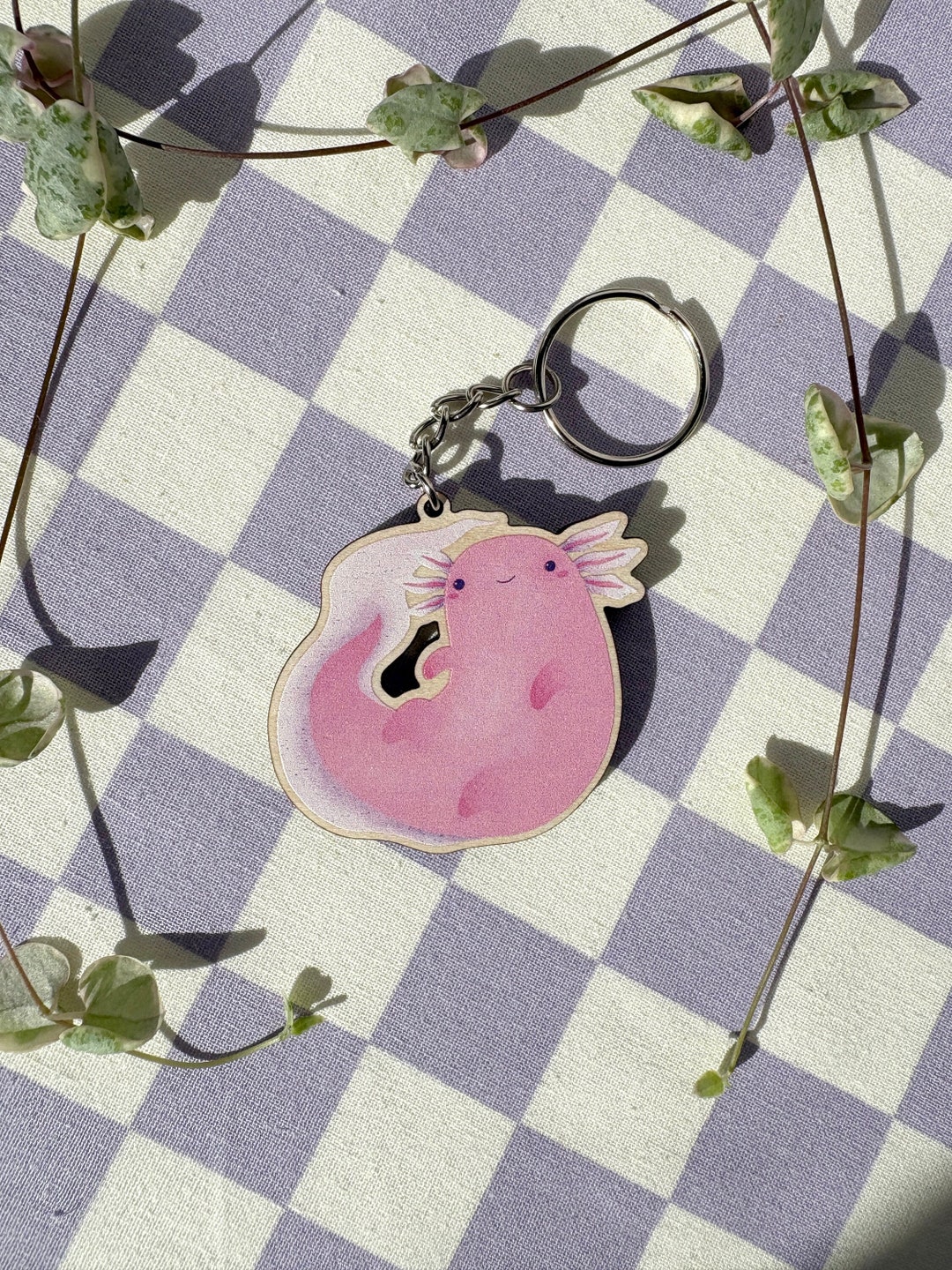 Axolotl Wooden Keyring, Keychain, Cute Keyring, Wooden Keychain ...