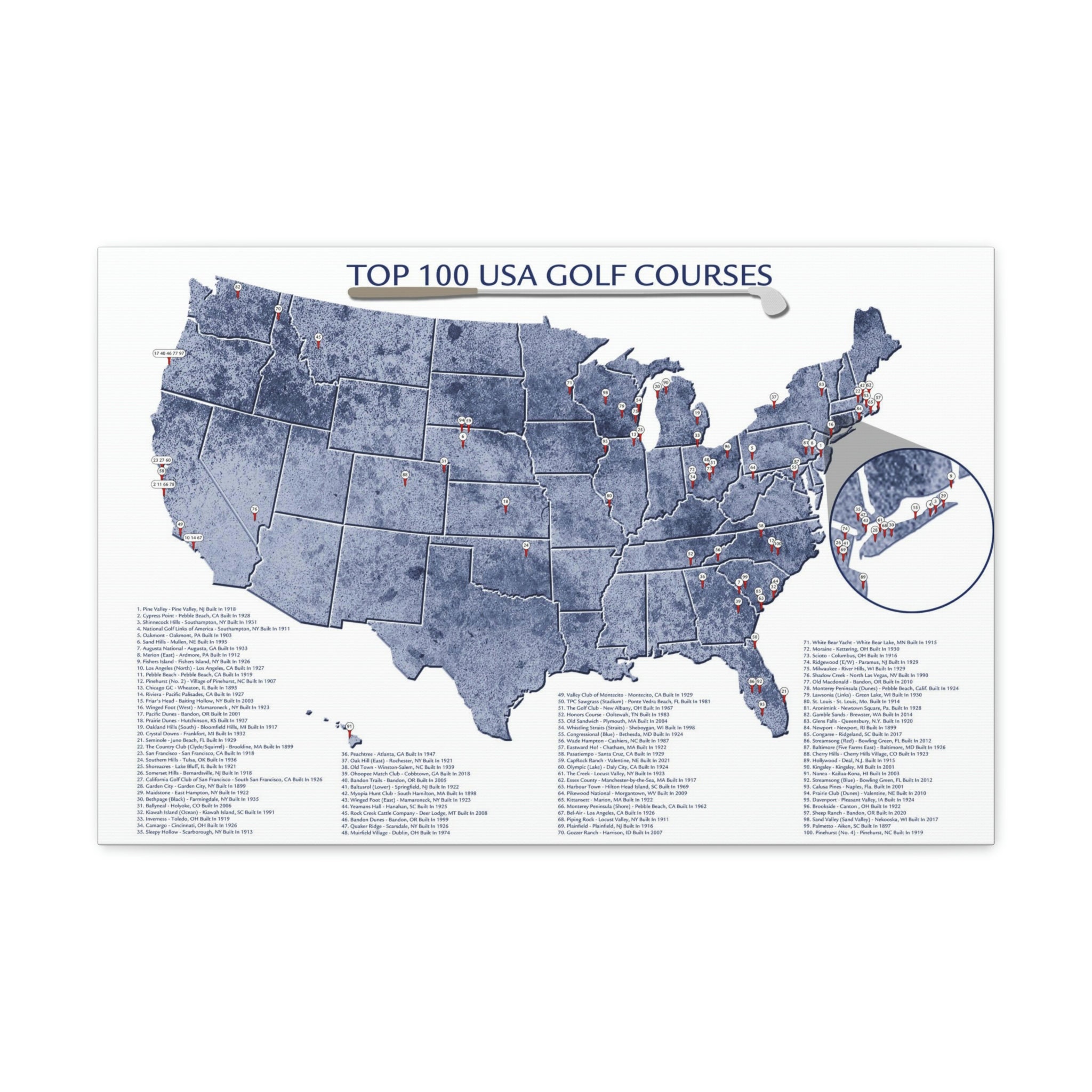 Top 100 Golf Course USA Map, Great Golf Gift, Gift for Dad, Husband ...