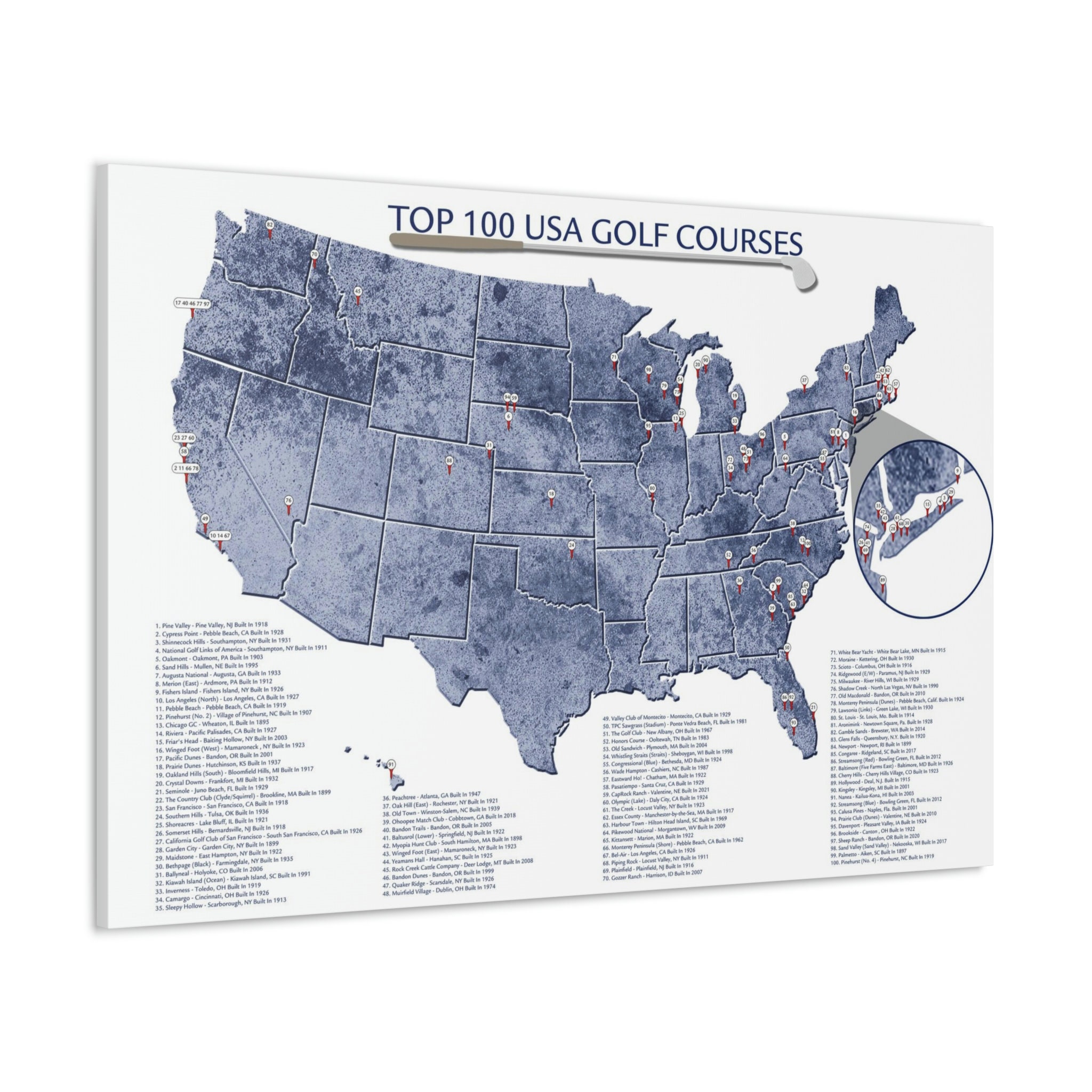 Top 100 Golf Course USA Map, Great Golf Gift, Gift for Dad, Husband ...