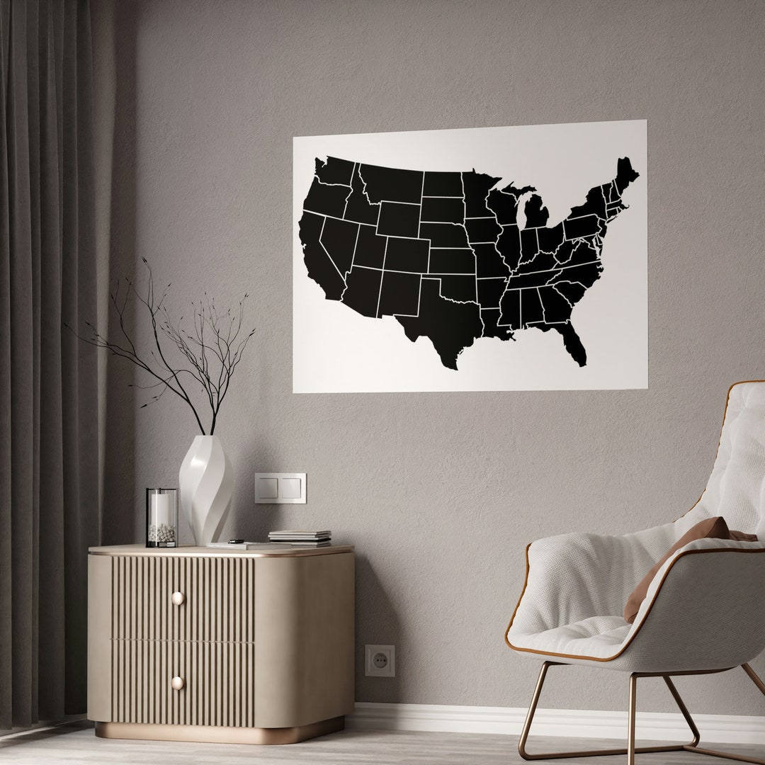 United States Map Large Black Map USA Map Print United States Home ...