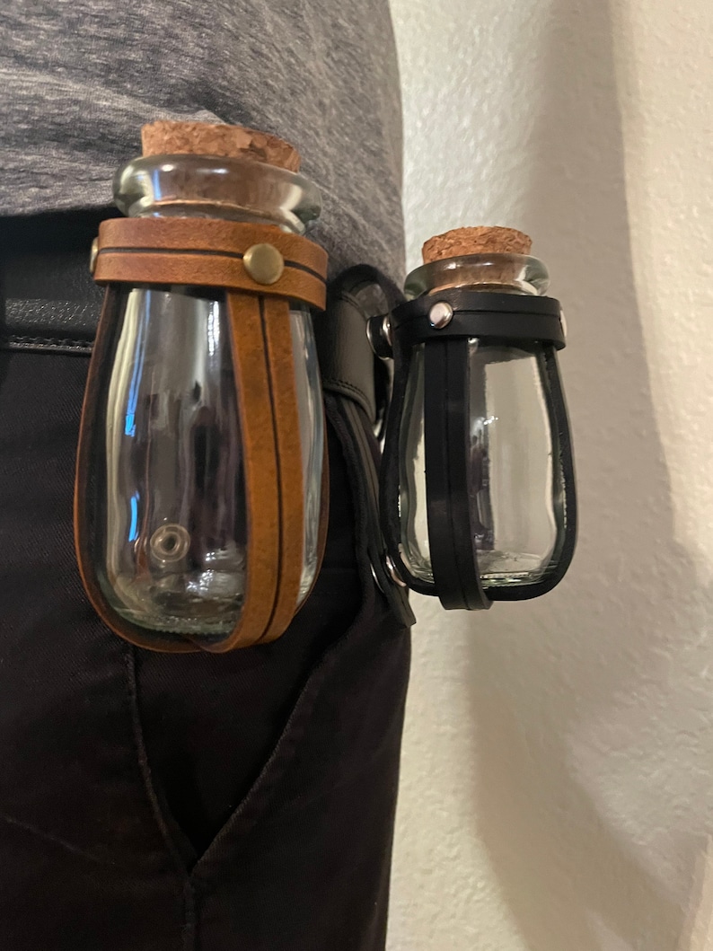 Leather Potion Bottle Holder / Glass Flask / Leather Bottle Strap ...