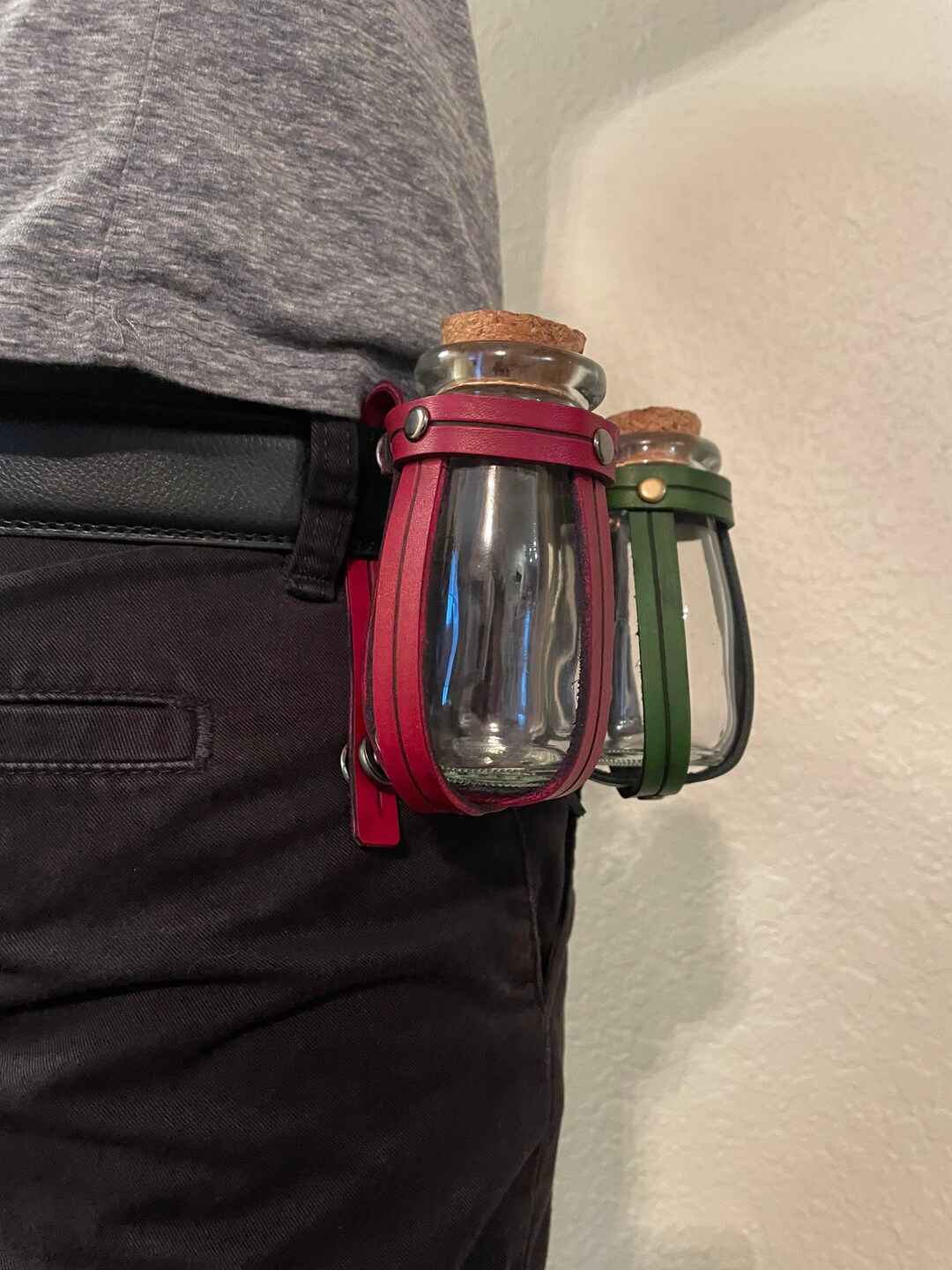 Leather Potion Bottle Holder / Glass Flask / Leather Bottle Strap ...