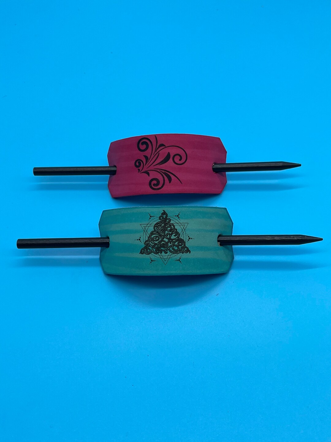 Laser Engraved Leather Hair Barrettes / Hair Accessories - Etsy