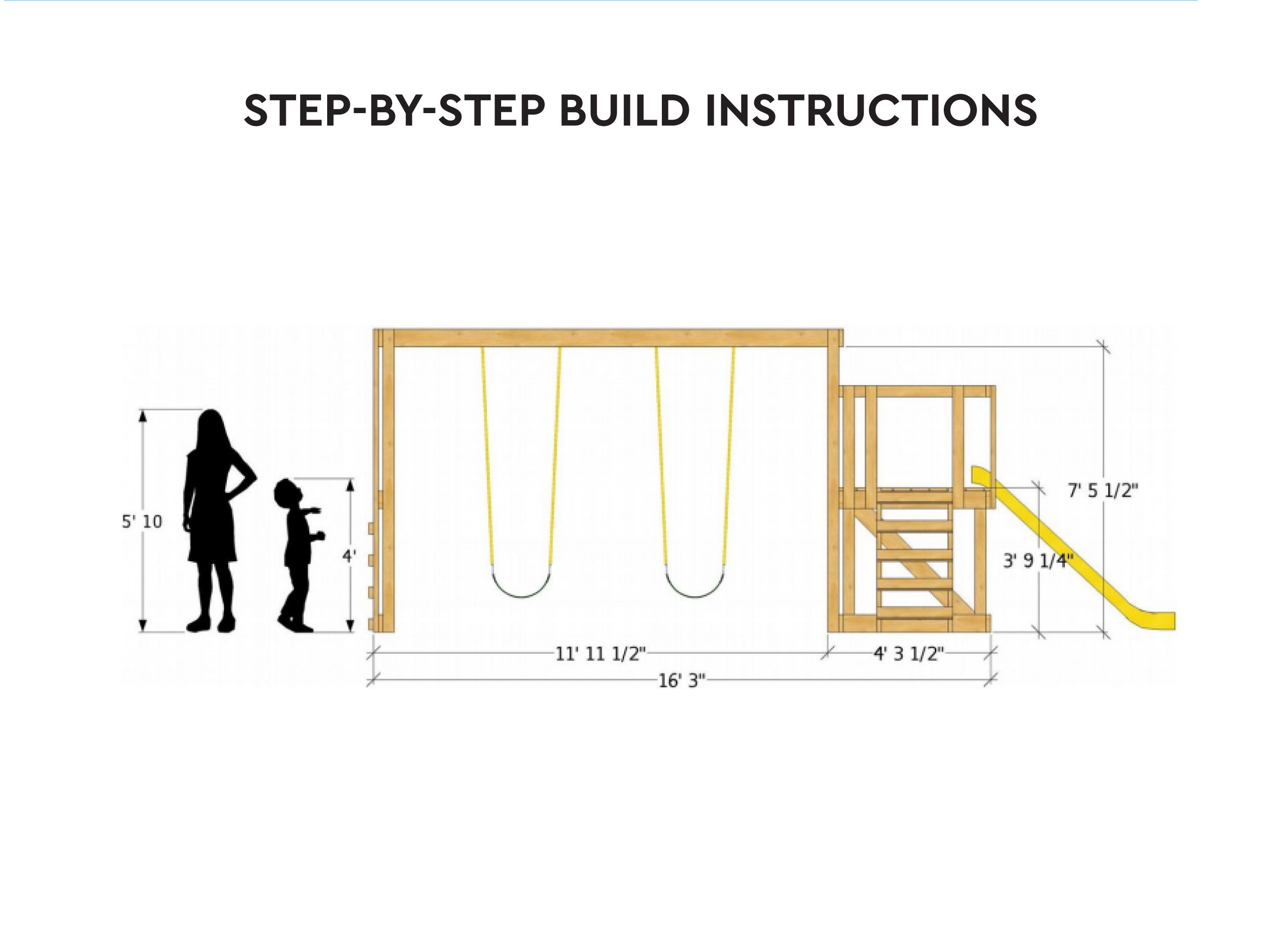 Kid's Swing Set DIY Plans | Full Backyard Swing Set Frame Woodwork ...