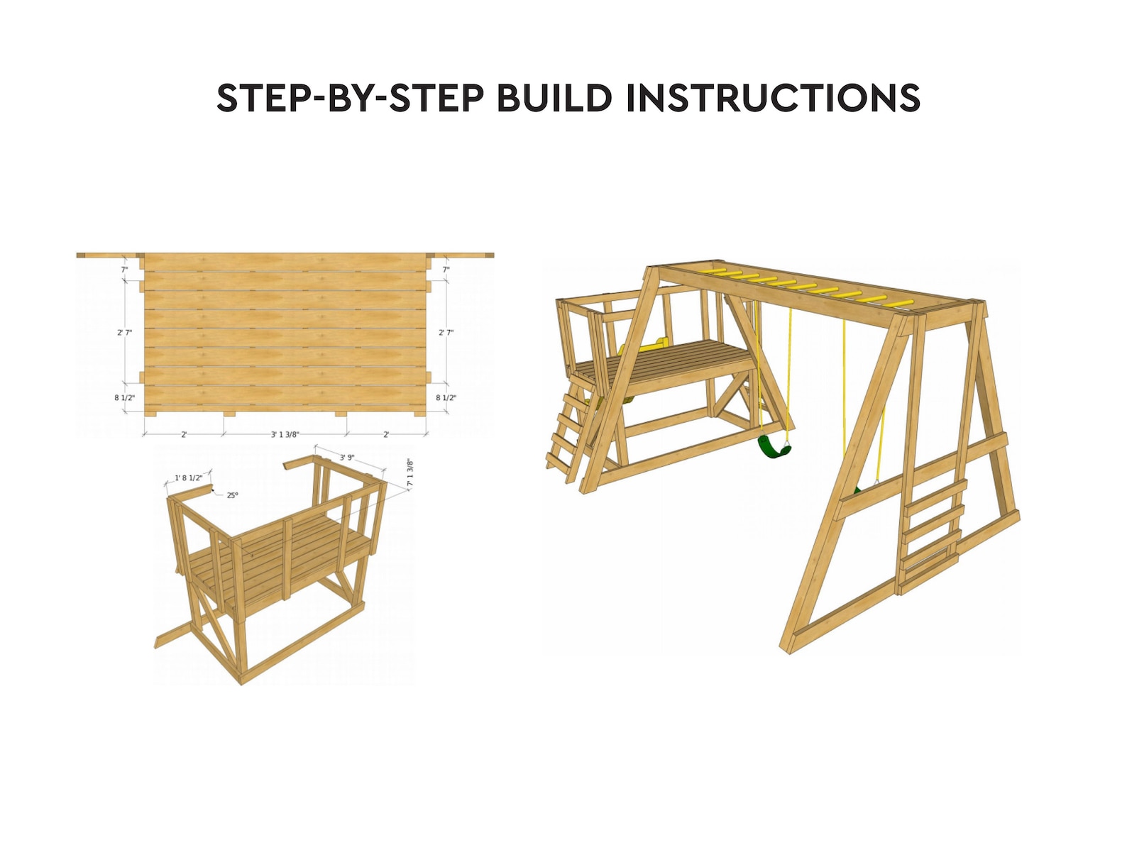 Kid's Swing Set DIY Plans | Full Backyard Swing Set Frame Woodwork ...