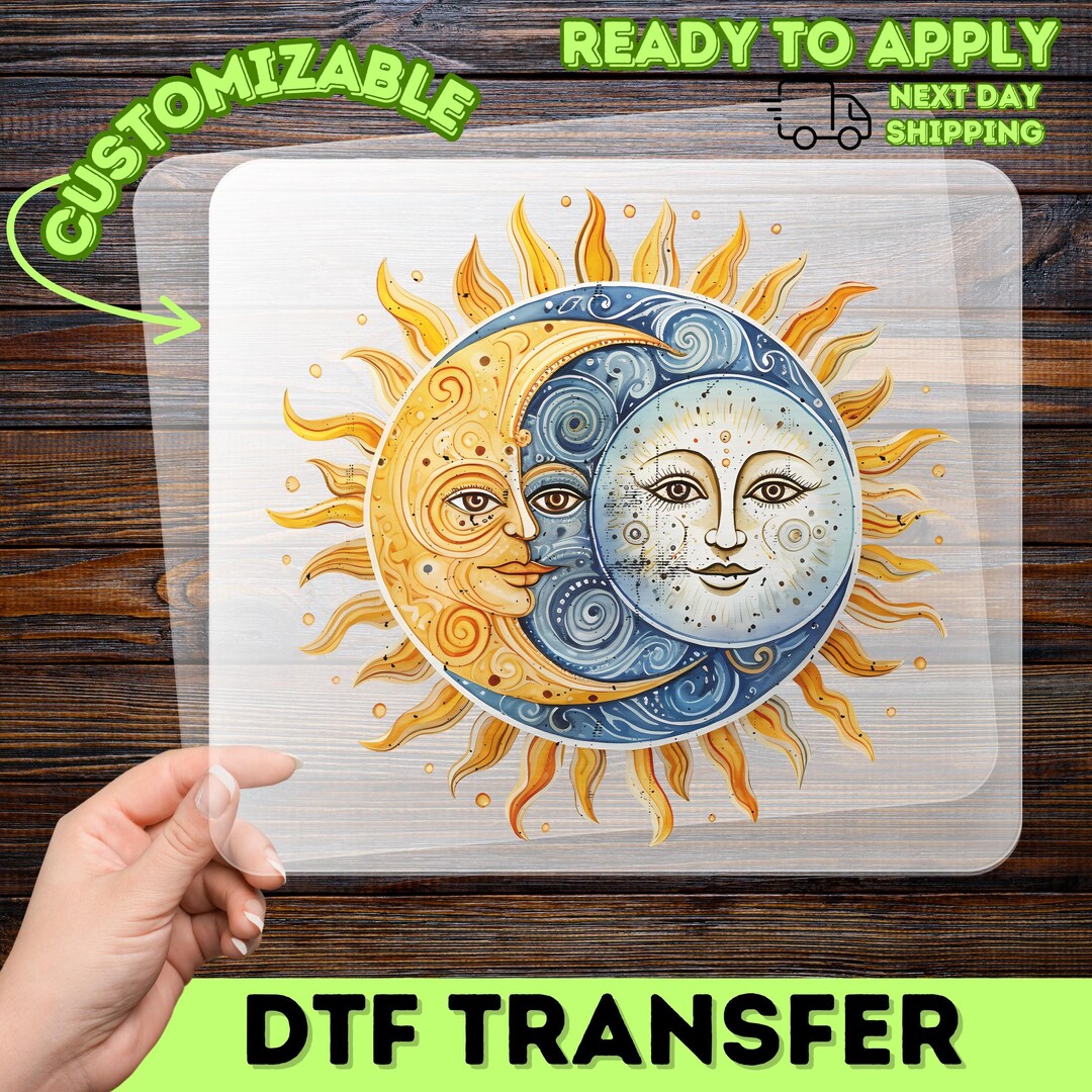Sun and Moon Design Art DTF Transfer, Cute Design Iron-on Decal for ...