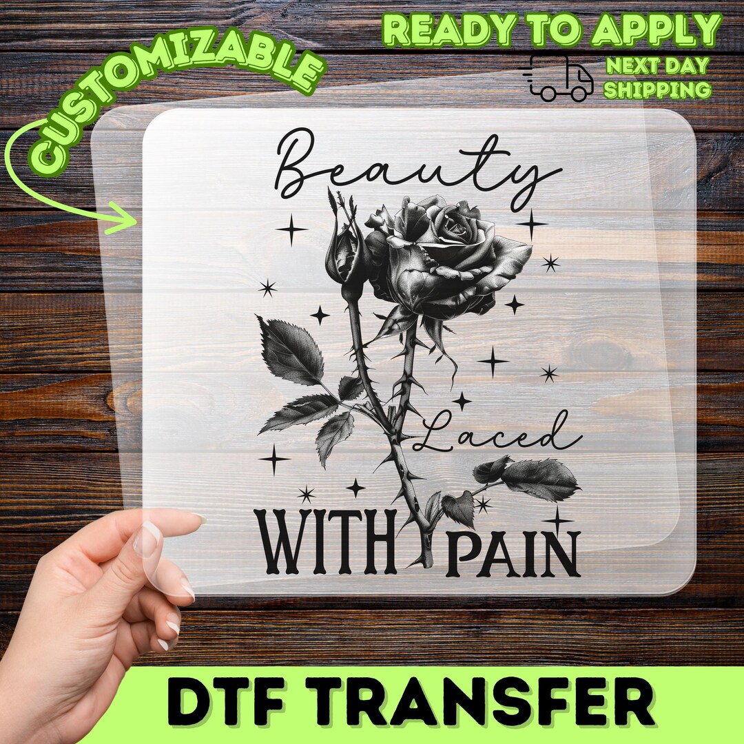 Beauty Rose With Pain DTF Transfer, Gothic Floral Iron-on Heat Transfer ...
