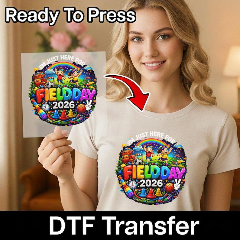 Cartoon Field Day 2026 DTF Transfer, Playful Kids Sports Design, Heat ...