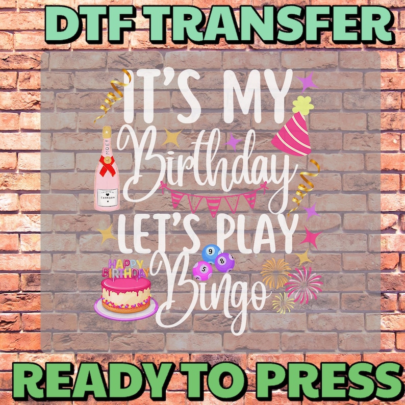 Festive Birthday Bingo DTF Transfer, Celebrate With Colorful Party ...