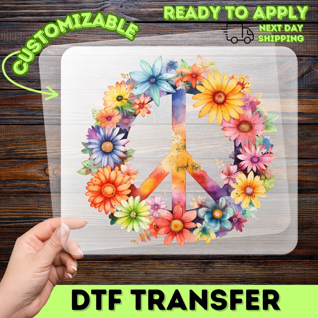 Peace Symbol Watercolor Flowers DTF Transfer, Bohemian Harmony Iron-on ...
