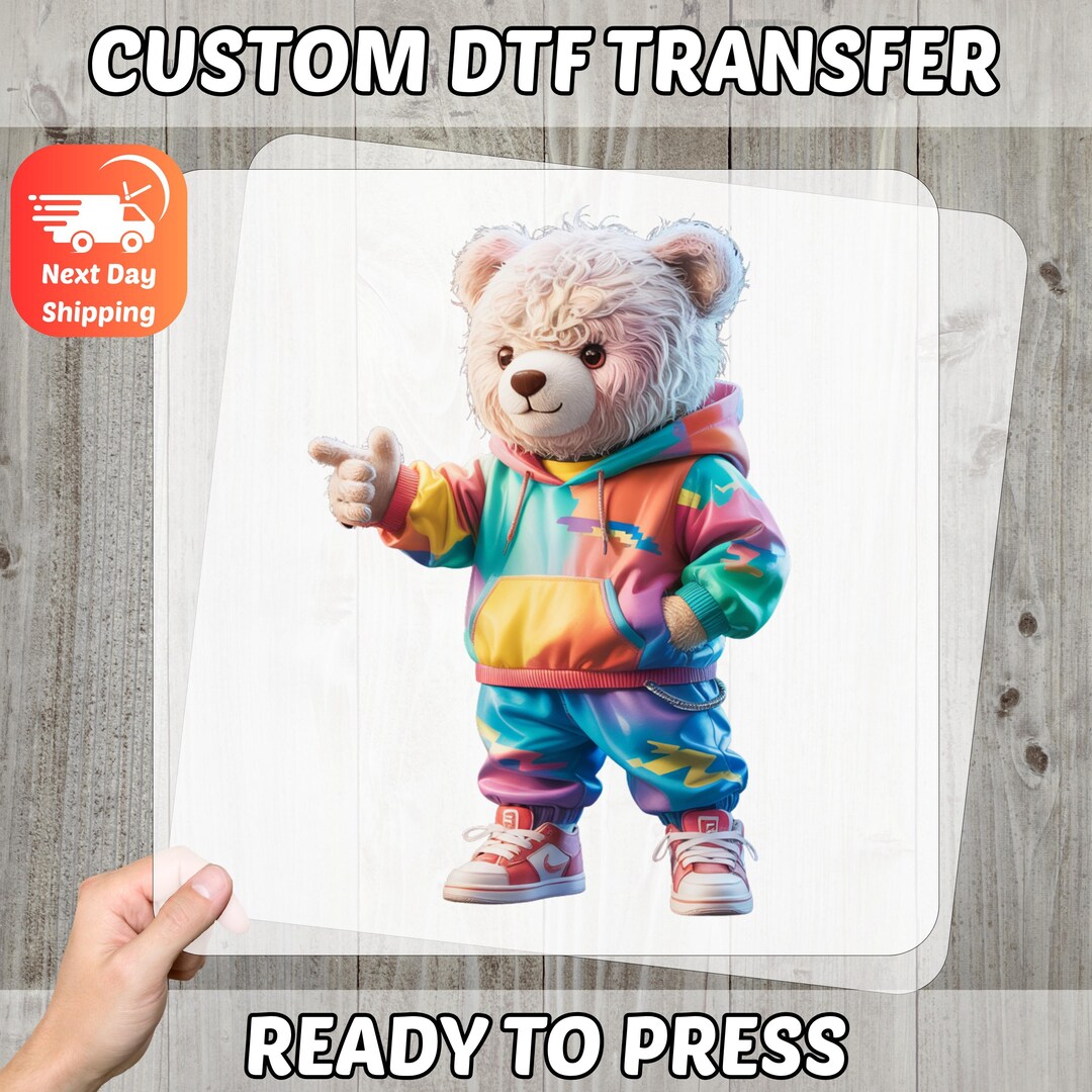 Cute Retro Bear DTF Transfer Ready to Press Iron-on for Family & Kids ...