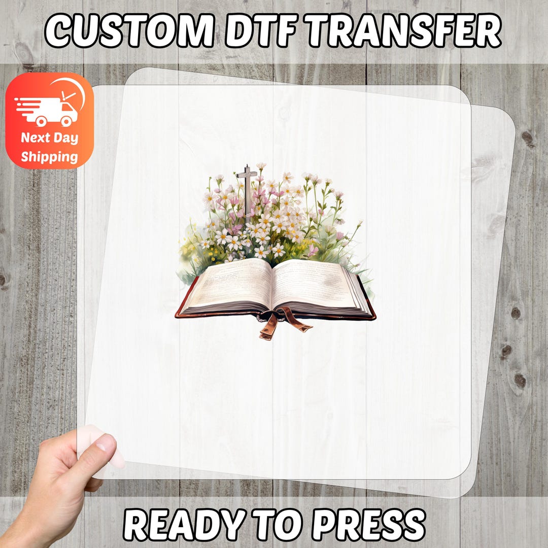 Spiritual Serenity Floral Bible DTF Transfer for Christian Apparel ...