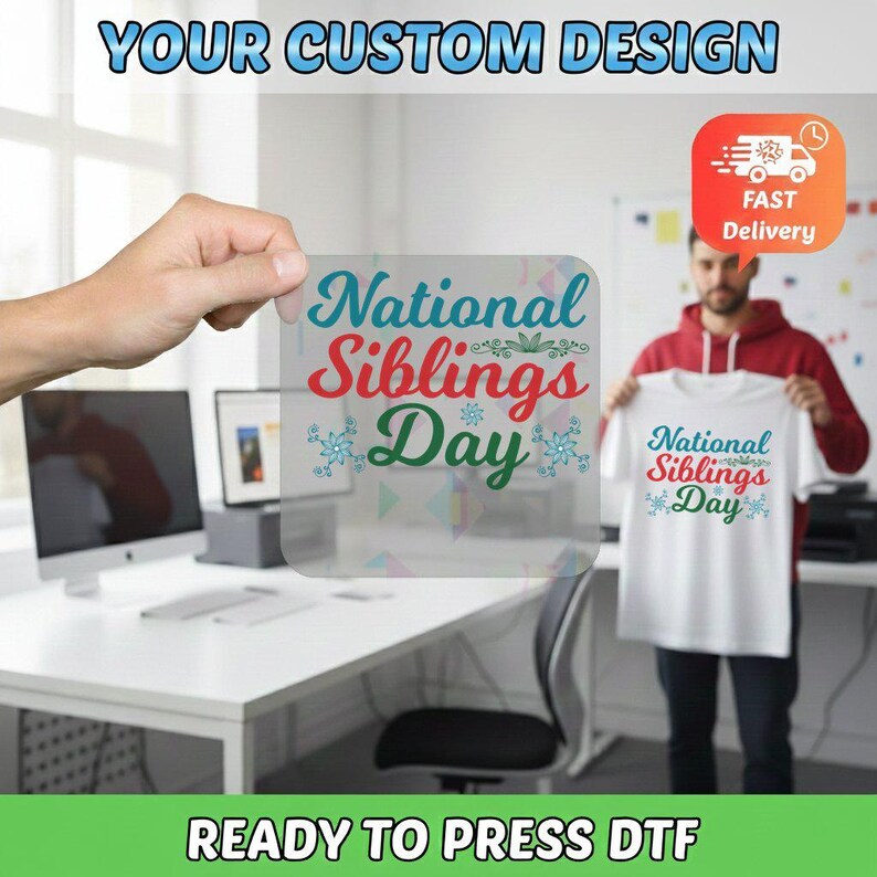 National Siblings Day DTF Transfer, Colorful Typography Iron on Decal ...
