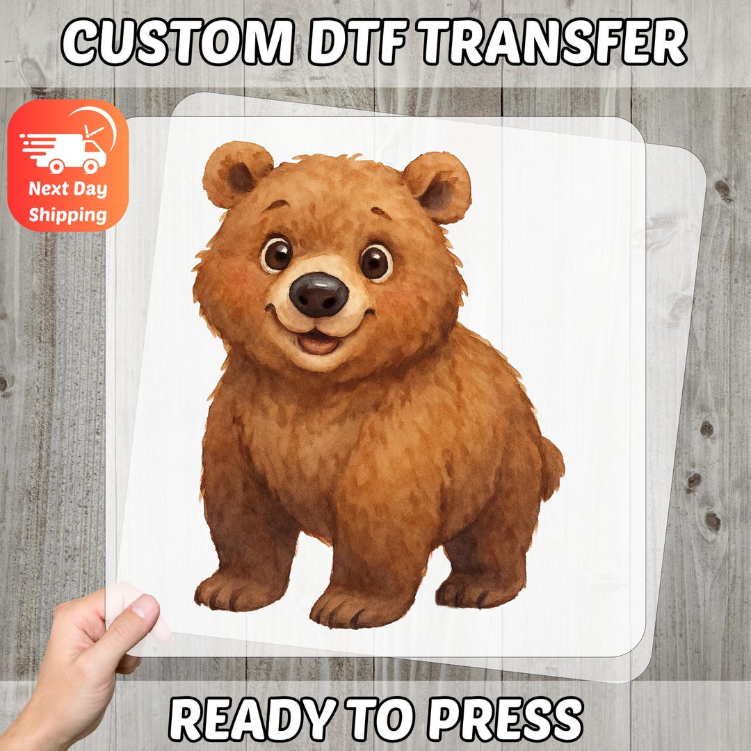 Cute Cartoon Bear DTF Transfer for Kids' Shirts & Hoodies - Ready to ...