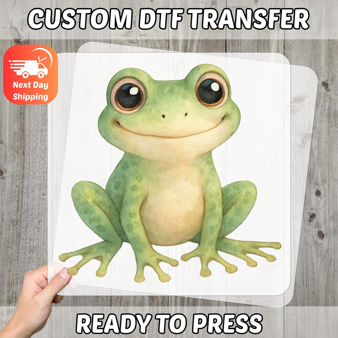 Cute Frog Cartoon DTF Transfer for Kids & Nature Lovers, Ready to Press ...