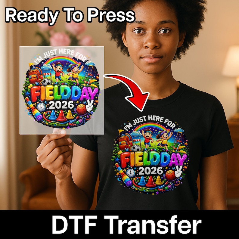 Cartoon Field Day 2026 DTF Transfer, Playful Kids Sports Design, Heat ...