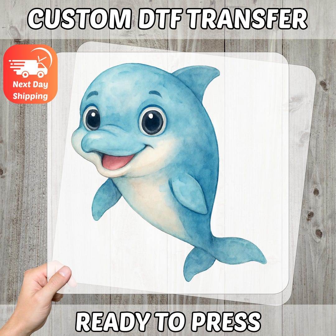 Cute Dolphin Ocean Cartoon DTF Transfer Ready to Press Iron-on for ...