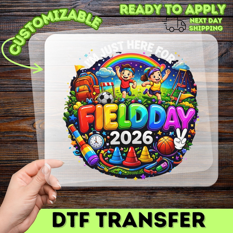 Cartoon Field Day 2026 DTF Transfer, Playful Kids Sports Design, Heat ...
