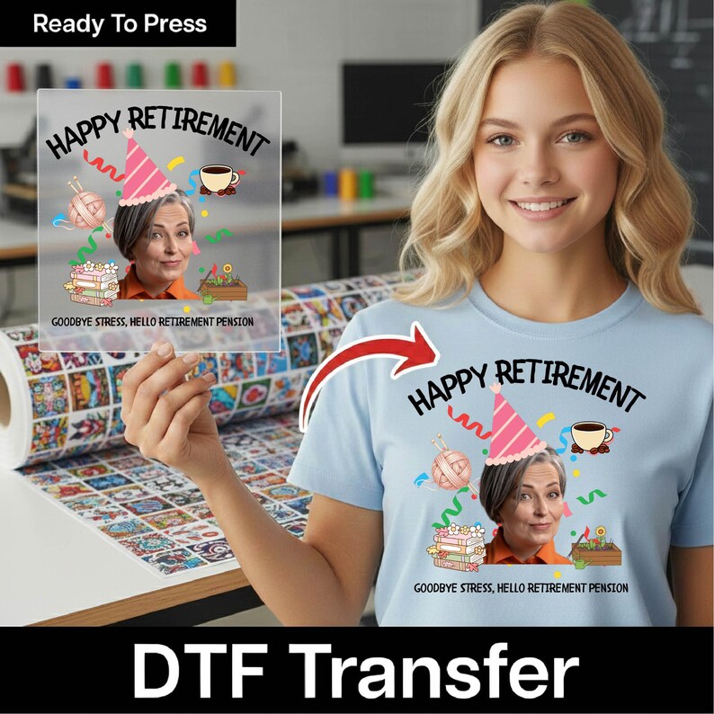 Personalized Retired DTF, Retirement Grandma Photo Iron On, Crochet ...