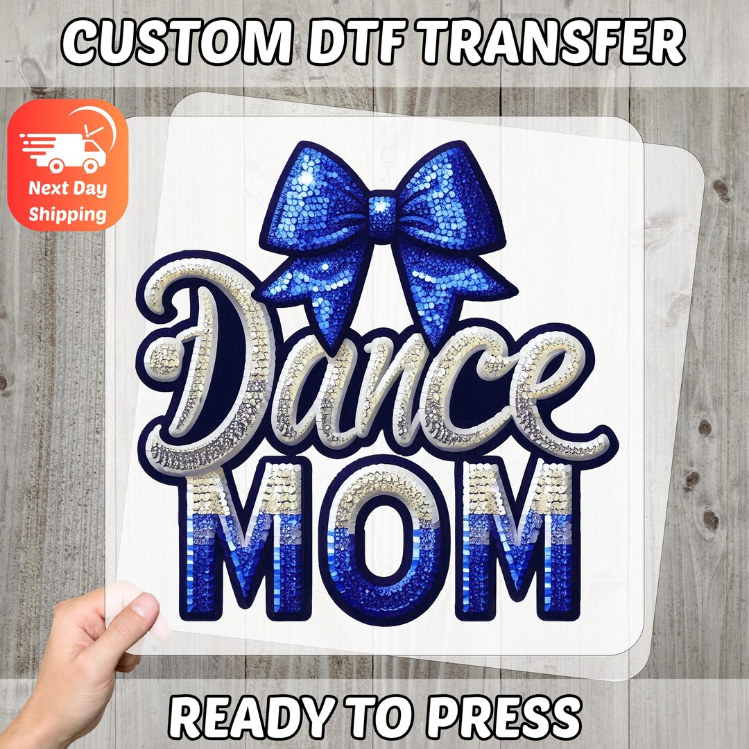 Sparkly Dance MOM DTF Transfer Cute Sequined Bow Ready to Press for ...