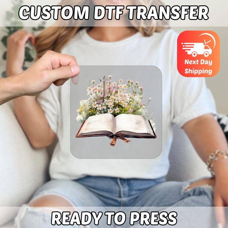 Spiritual Serenity Floral Bible DTF Transfer for Christian Apparel ...