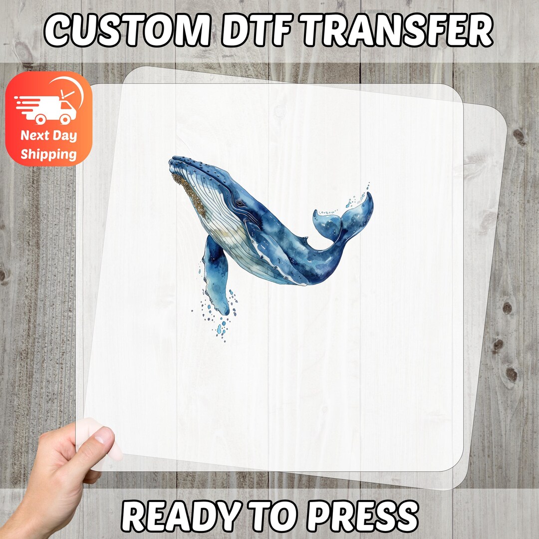 Watercolor Whale DTF Transfer for Beach Vacation Shirts & Group Apparel ...