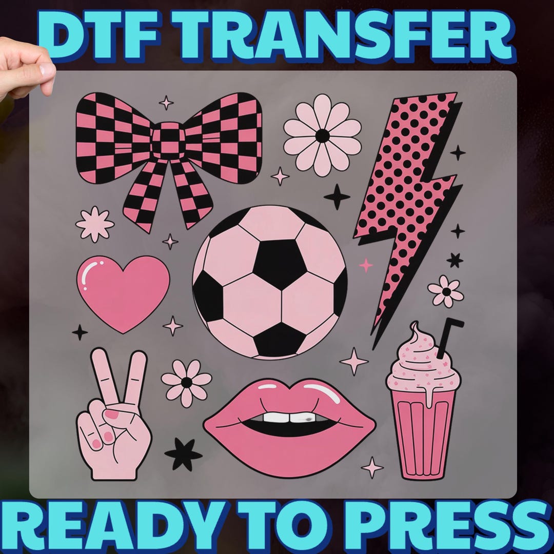 Playful Symbols Pink and Black DTF Transfer, Youthful Expression Iron ...