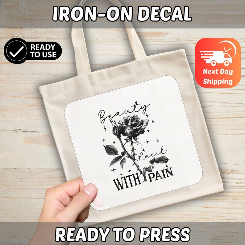 Beauty Rose With Pain DTF Transfer, Gothic Floral Iron-on Heat Transfer ...