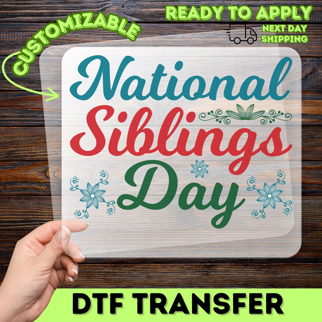 National Siblings Day DTF Transfer, Colorful Typography Iron on Decal ...