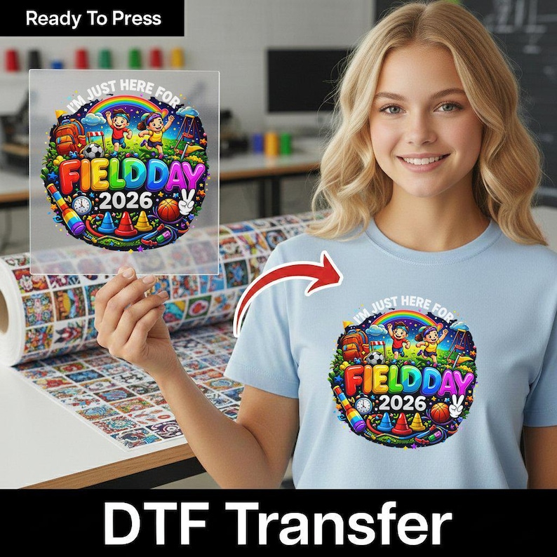 Cartoon Field Day 2026 DTF Transfer, Playful Kids Sports Design, Heat ...
