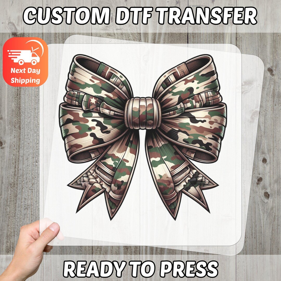 Camouflage Bow DTF Transfer, Military Support Iron-on Decal, Patriotic ...