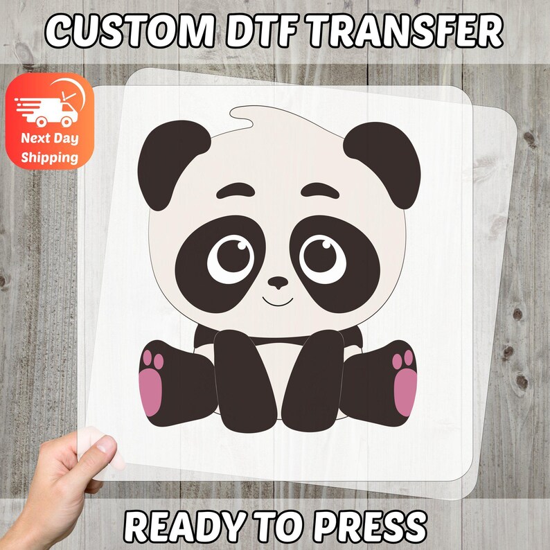 Cute Cartoon Panda DTF Transfer, Kawaii Animal Heat Press, Adorable ...
