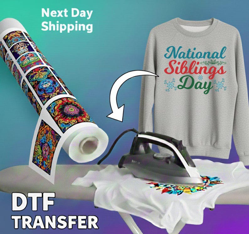 National Siblings Day DTF Transfer, Colorful Typography Iron on Decal ...