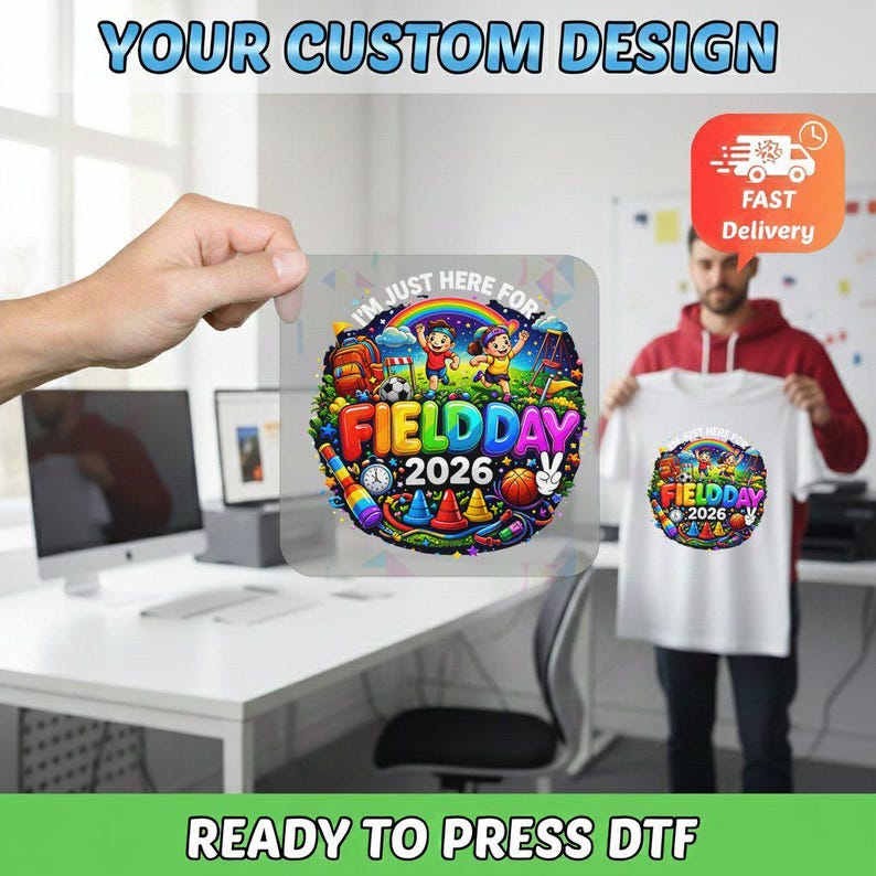Cartoon Field Day 2026 DTF Transfer, Playful Kids Sports Design, Heat ...