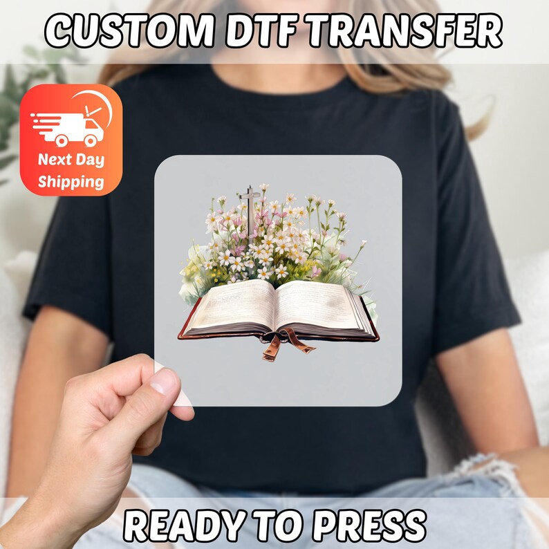Spiritual Serenity Floral Bible DTF Transfer for Christian Apparel ...