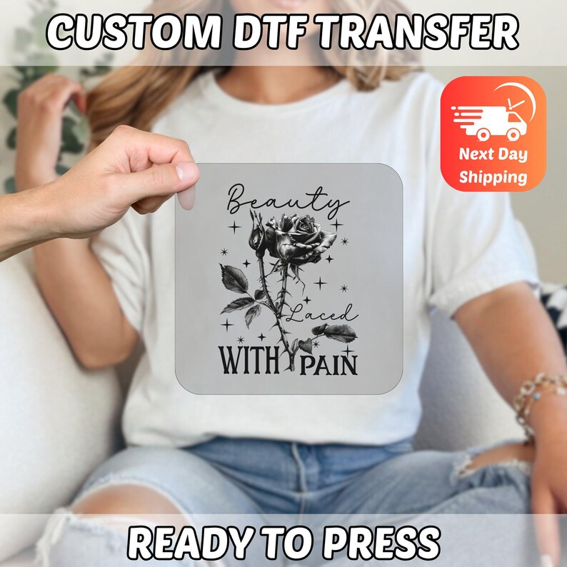 Beauty Rose With Pain DTF Transfer, Gothic Floral Iron-on Heat Transfer ...