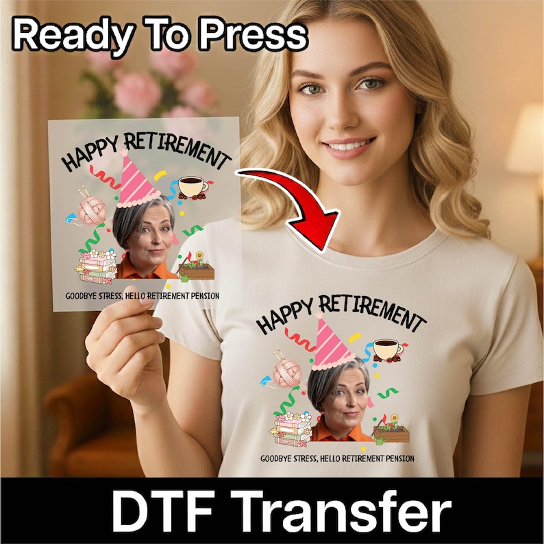 Personalized Retired DTF, Retirement Grandma Photo Iron On, Crochet ...