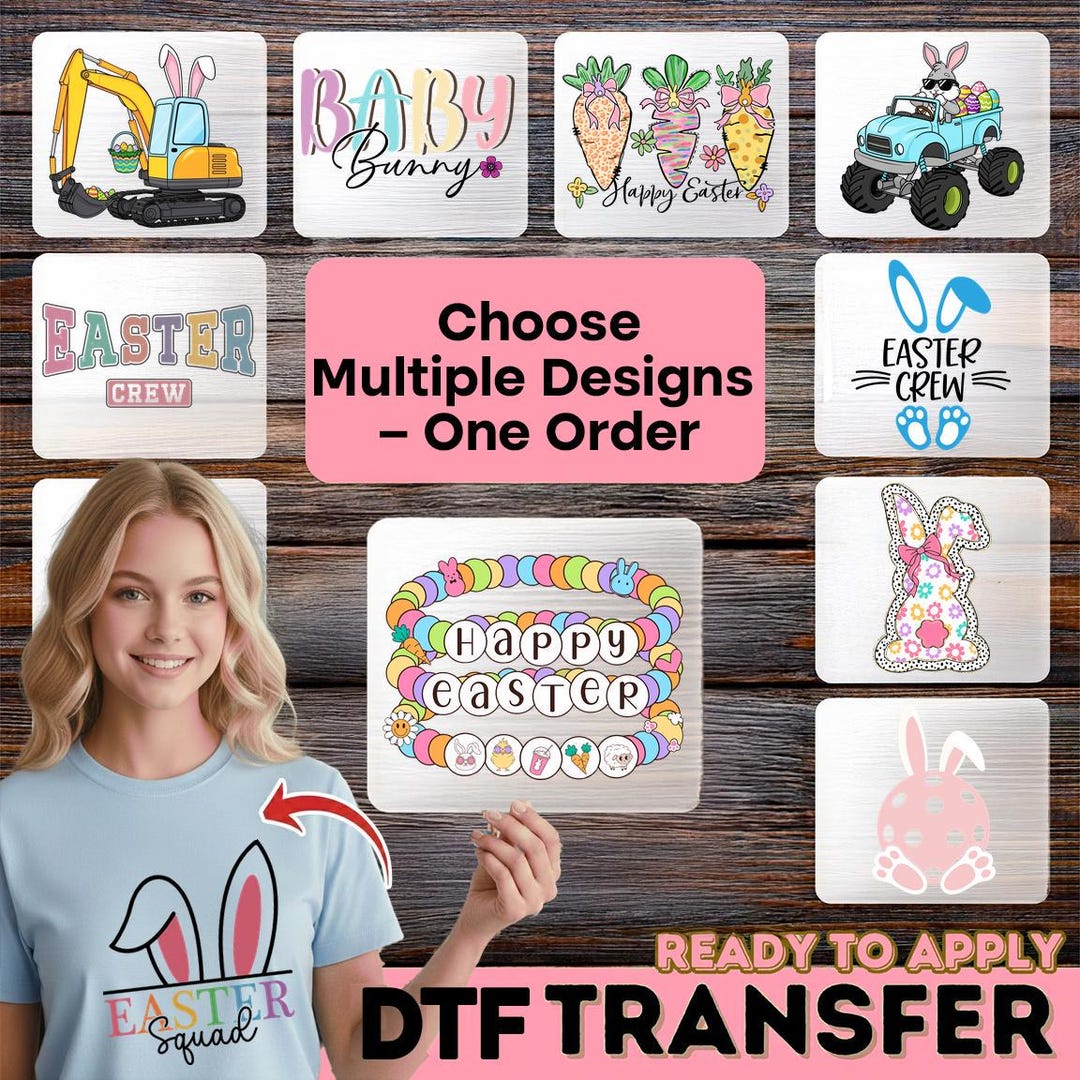 Easter DTF Transfer for Shirts, Cute Bunny Egg Iron on Design, Pastel ...