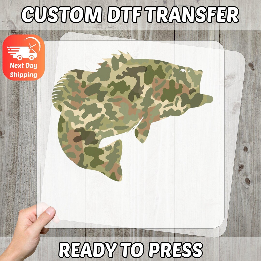 Camouflage Fish Silhouette DTF Transfer, Nature Lover Heat Press ...