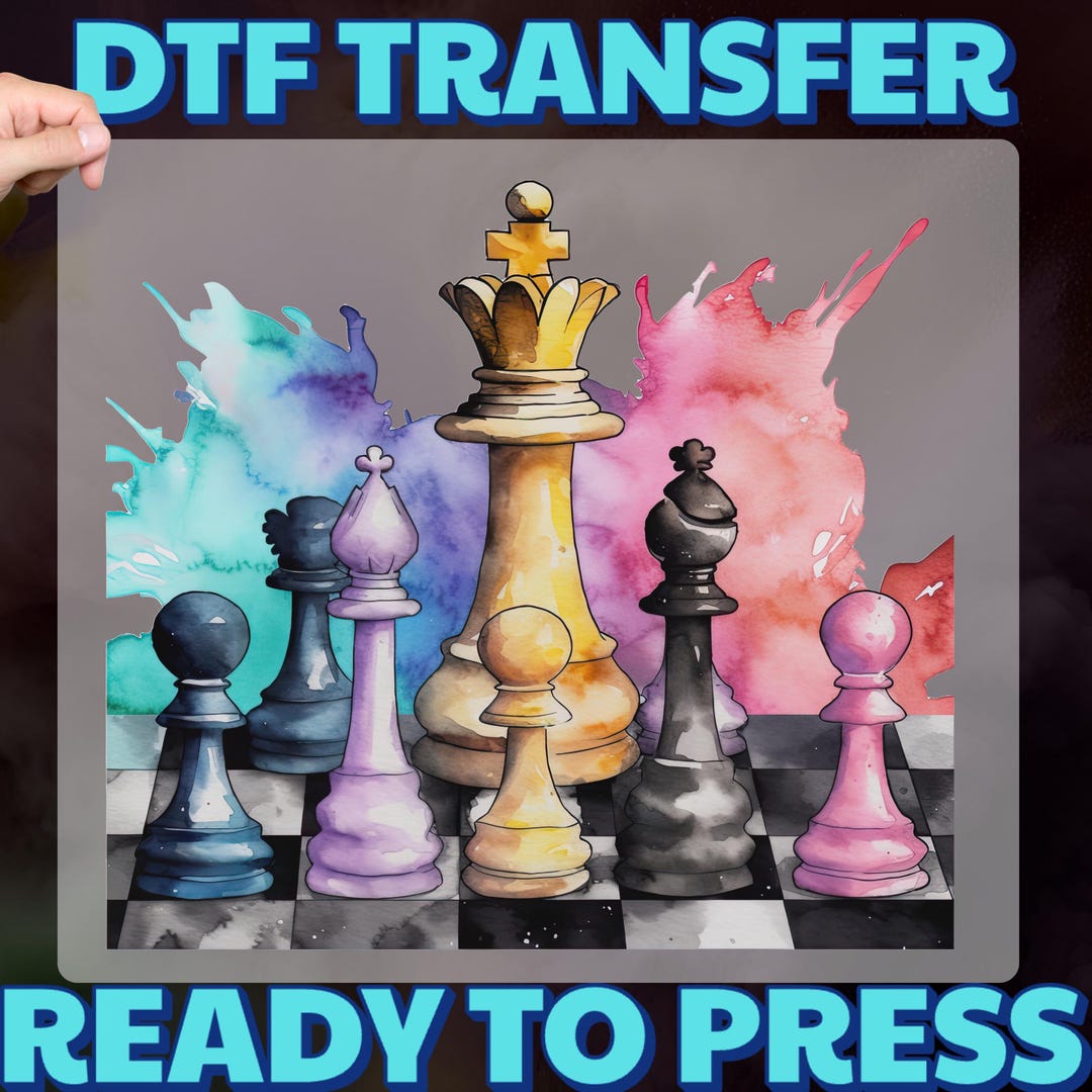 Watercolor Chess Art DTF Transfer, Chessboard Design for Chess ...