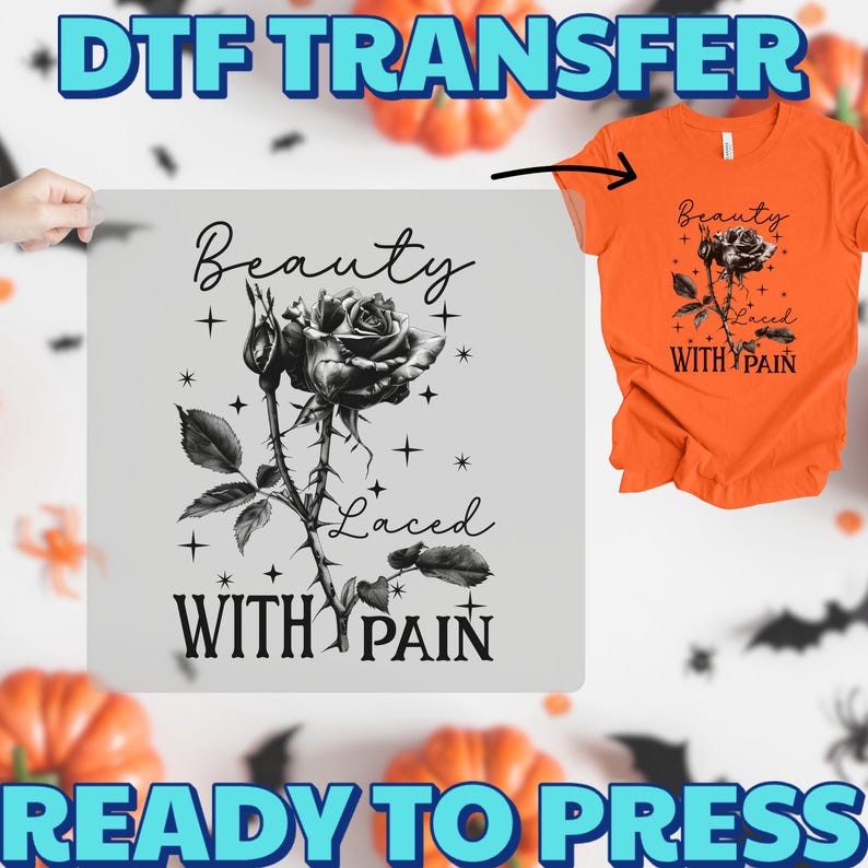 Beauty Rose With Pain DTF Transfer, Gothic Floral Iron-on Heat Transfer ...