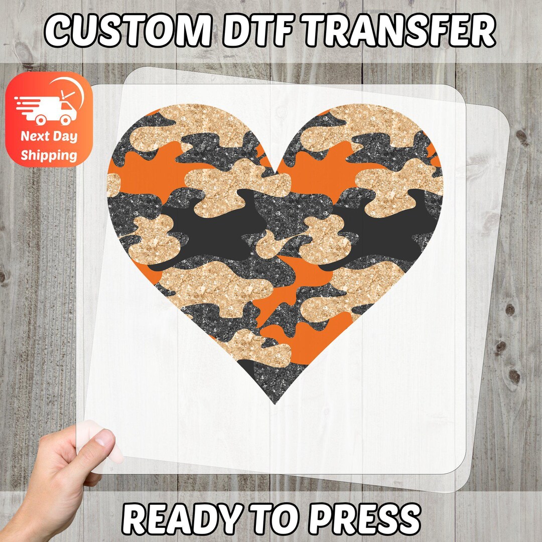 Camouflage Heart DTF Transfer, Nature Adventure Iron-on Decal, Outdoor ...