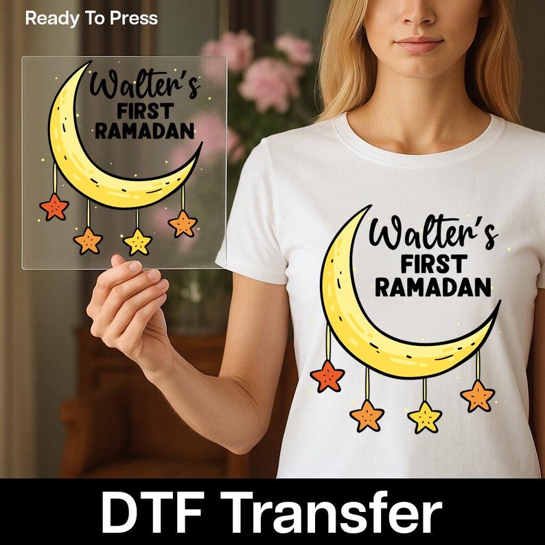 Custom Name Cute Moon and Stars DTF Transfer, Crescent Moon Design for ...